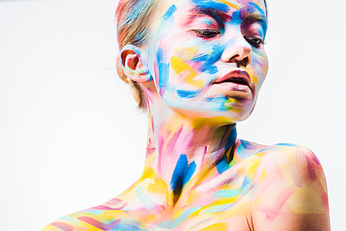 유토이미지 | attractive girl with colorful bright body art looking down ...