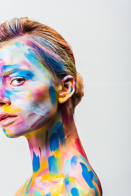 유토이미지 | cropped image of attractive girl with colorful bright body art ...