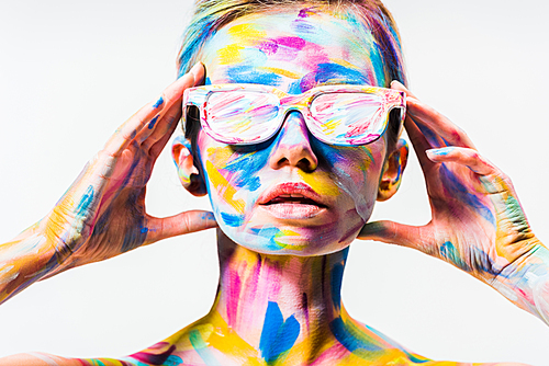 유토이미지 | attractive girl with colorful bright body art and sunglasses ...