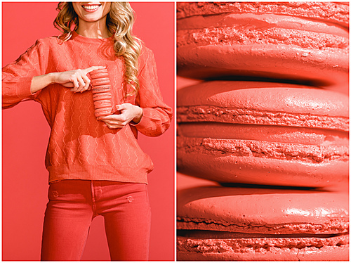 유토이미지 | collage with sweet macarons and fashionable young woman in ...