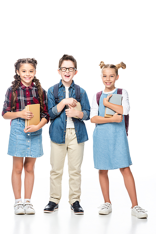 happy classmates holding books and isolated on white | 유토이미지 | 상세페이지 ...