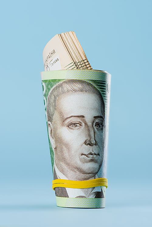 유토이미지 | close up view of rolled 500 hryvnia banknotes with rubber band ...