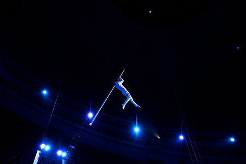 유토이미지 | low angle view of acrobat balancing in arena of circus