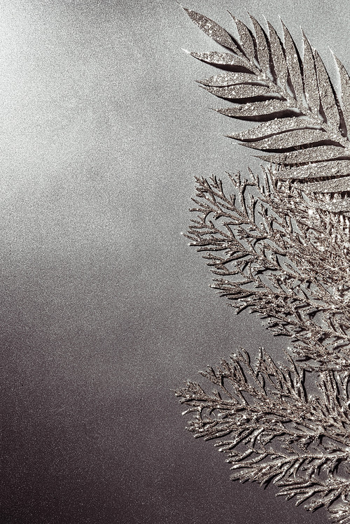 유토이미지 | top view of shiny decorative silver twigs on grey background