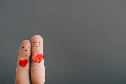 cropped view of happy couple of fingers with closed eyes isolated on ...