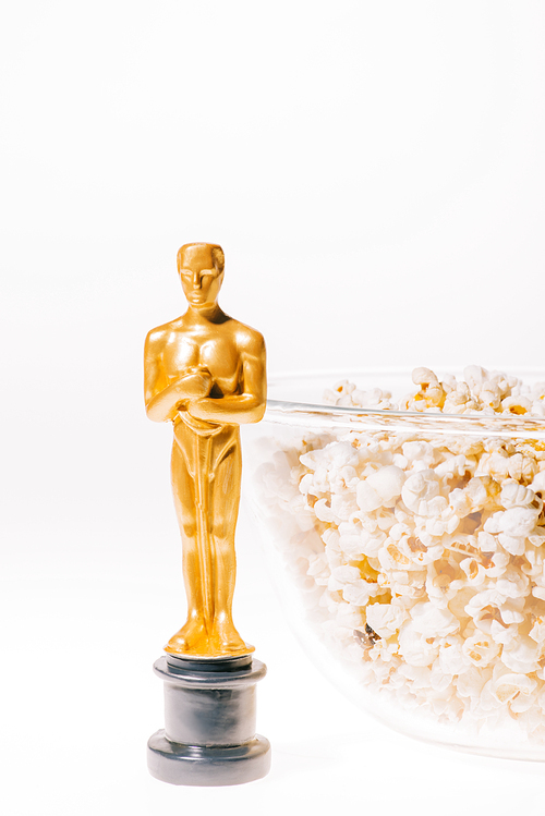 shiny oscar award with popcorn bowl isolated on white | 유토이미지 | 상세페이지 ...