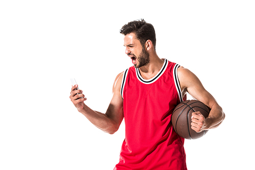 유토이미지 | basketball player using smartphone and screaming Isolated On White