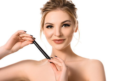 유토이미지 Smiling Naked Beautiful Blonde Woman With Makeup And Black