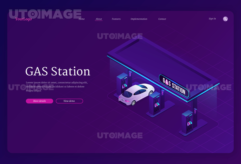 Gas station banner. Concept of refueling of petrol or gasoline for cars ...