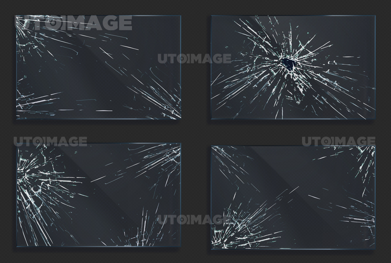 유토이미지 | Broken glass with cracks and hole from impact or bullet shot ...