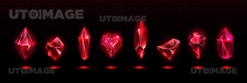 유토이미지 | Red magic crystals, glass or gem stones, heart and stalagmites ...