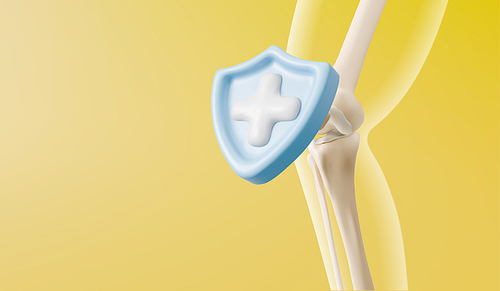 3d medical knee joint model with blue shield protection icon ...