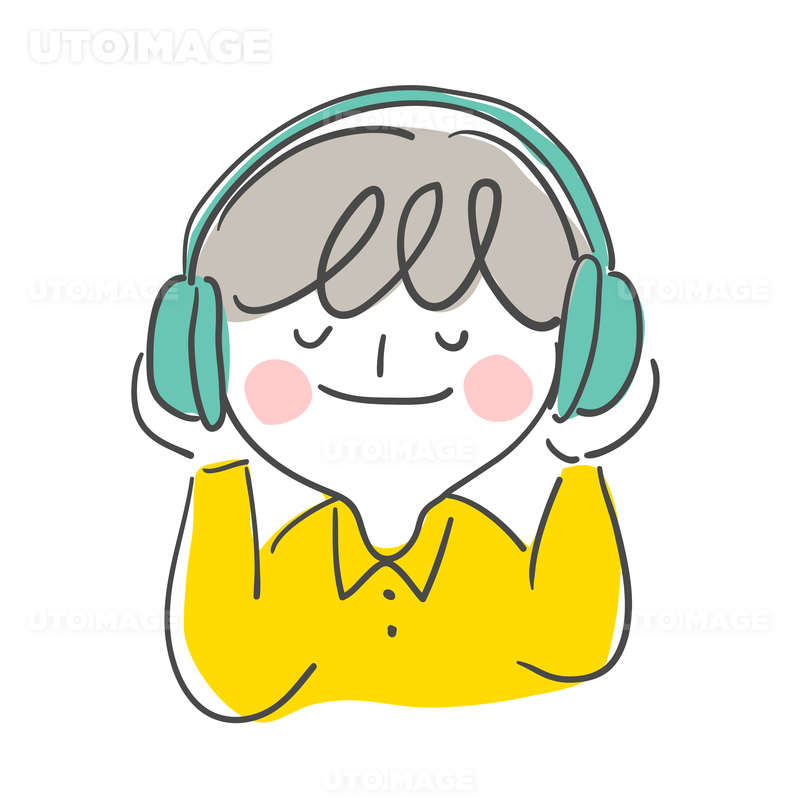 음악을 듣고 있는 소년. 헤드셋을 낀 아이 | 유토이미지 | 상세페이지 | 베이직샵 | 일러스트 | 21663458