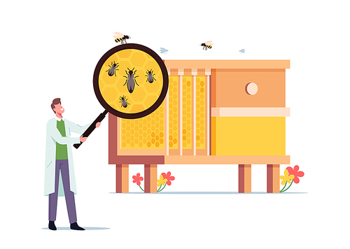 Apiary, Biology Science Concept. Tiny Scientist Male Character with ...