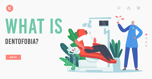 Dentofobia Landing Page Template. Man Sitting in Medical Chair in ...