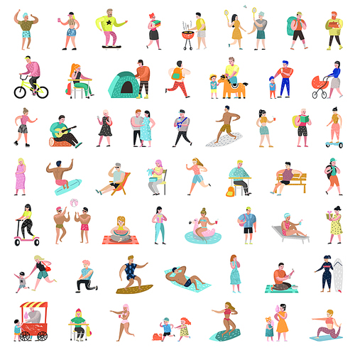 Flat People Characters Collection. Man and Woman Cartoons in Various ...