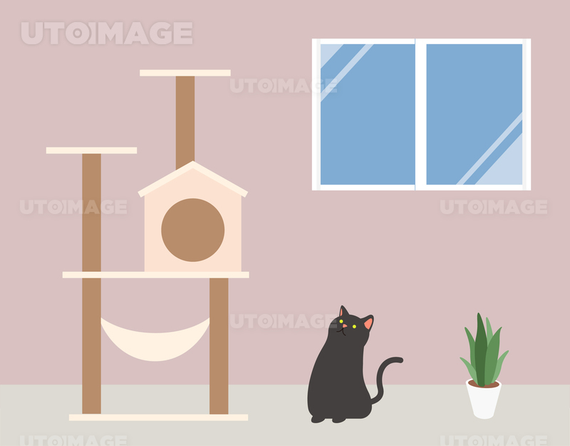 고양이와 캣타워 실내 일러스트 | 유토이미지 | 상세페이지 | 베이직샵 | 전체 | 22099298