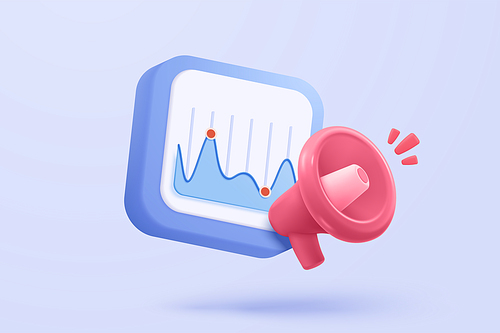 3D stock trading graph statistic report with speaker icon or ...