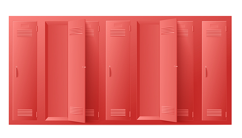 Red metal school lockers front template realistic vector illustration ...