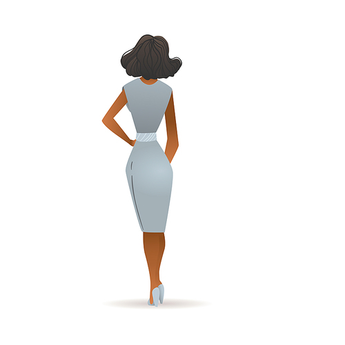 Beautiful woman in grey dress seen from back view - cartoon model girl ...